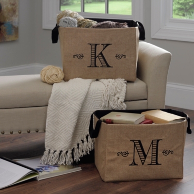 Stitched Monogram Burlap Storage Bin at Kirklands Home