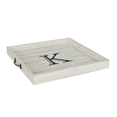 Whitewashed Square Wooden Monogram Trays at Kirklands Home