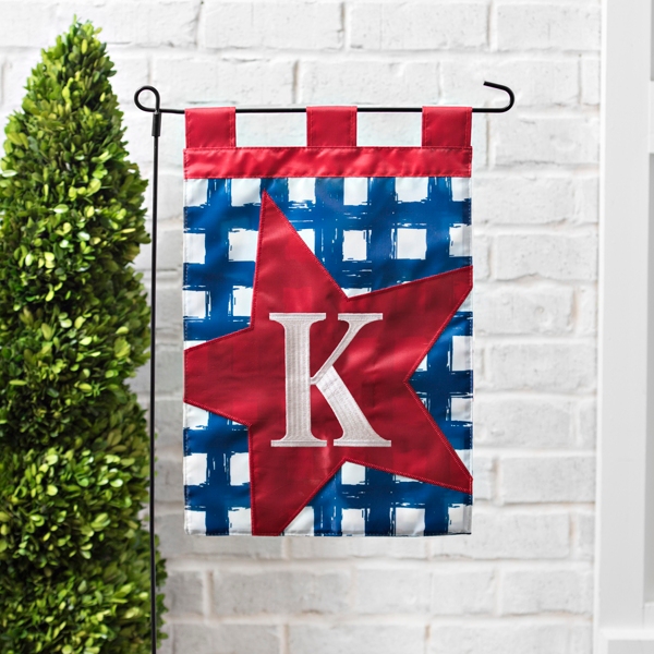 Blue Check Monogram K Flag Set | Kirklands Home