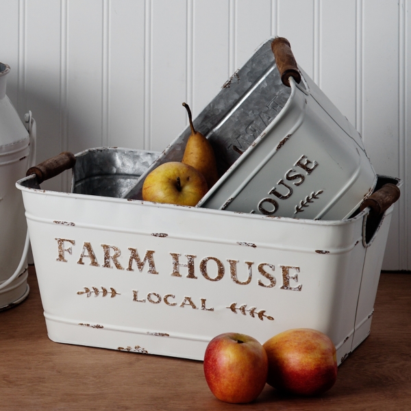 Farmhouse Storage Container Bin Galvanized Metal Farmhouse Local Round ...