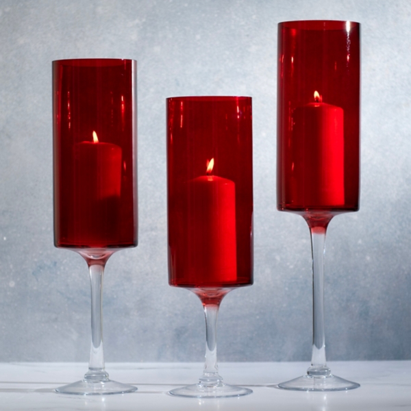 Kirklands Red Glass Stemmed Hurricanes, Set of 3 | Hamilton Place