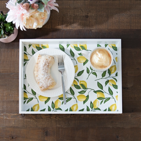White and Yellow Lemon Decorative Tray | Kirklands Home