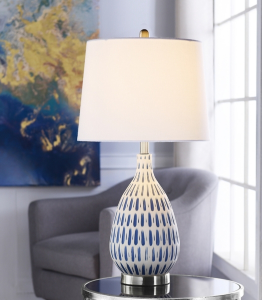 Blue Off-White Ceramic and Steel Table Lamp | Kirklands Home