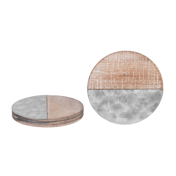 Wood and Galvanized Metal Round Coasters, Set of 4 | Kirklands Home