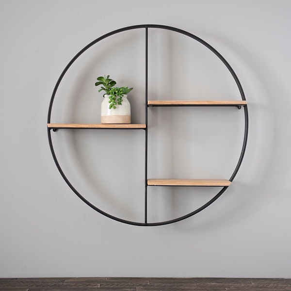 Round Wood And Metal Wall Shelf - Wall Design Ideas