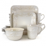 Cream Lotus Pattern 16-pc. Square Dinnerware Set | Kirklands Home