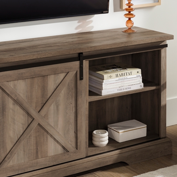 White barn door tv console