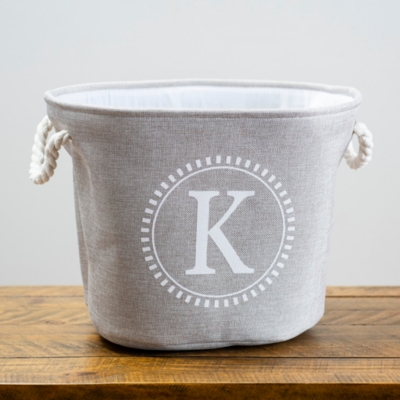 Gray and White Circle Monogram Storage Bin at Kirklands Home