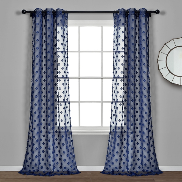 Sheer Navy Dotted Curtain Panel Set, 84 in. | Kirklands Home