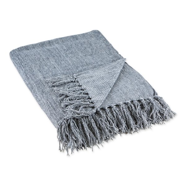 Demin Blue Chenille Fringe Throw | Kirklands Home