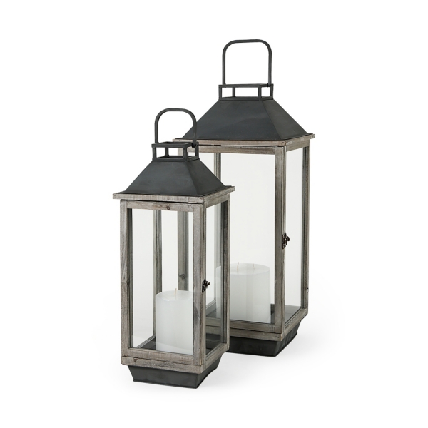 Brown Wood Latch Lock Lanterns, Set of 2 | Kirklands Home