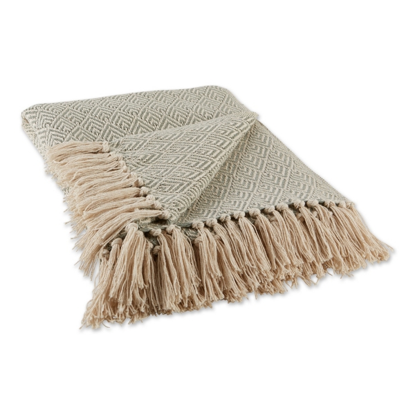 Kirklands Artichoke Green Diamond Fringe Throw | Hamilton Place