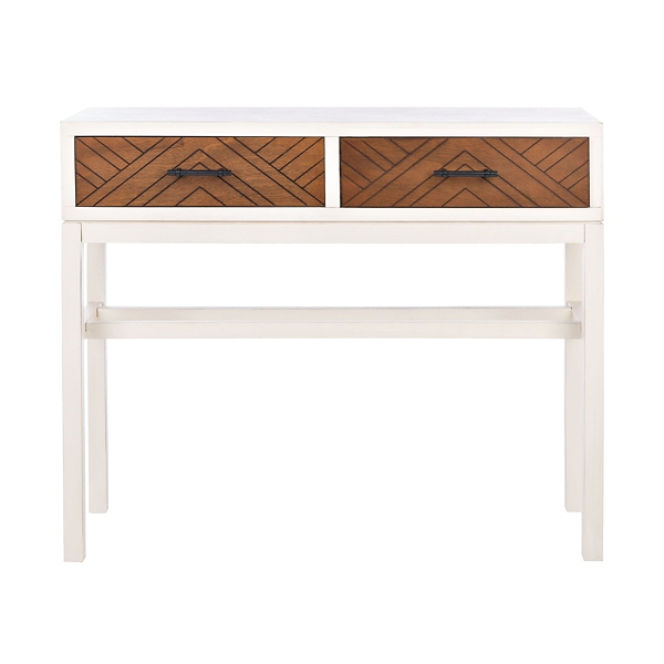 White and Brown Herringbone Console Table | Kirklands Home