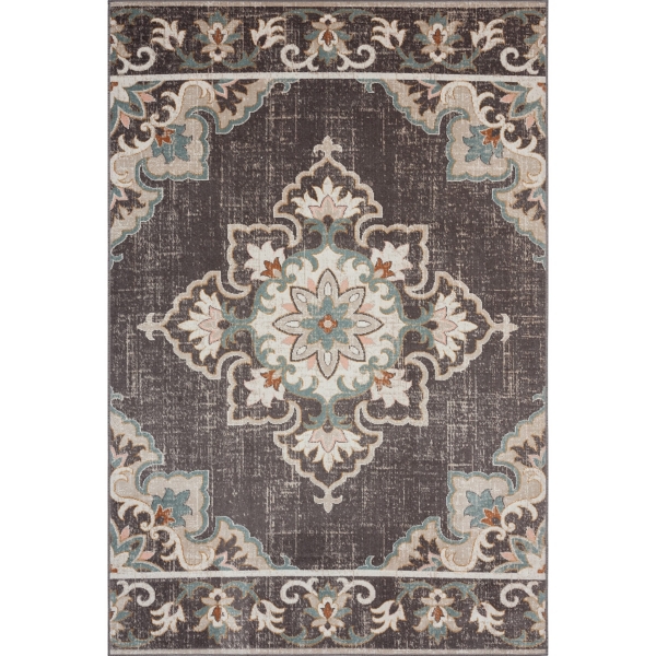 Brown Floral Medallion Outdoor Area Rug, 5x7 | Kirklands Home