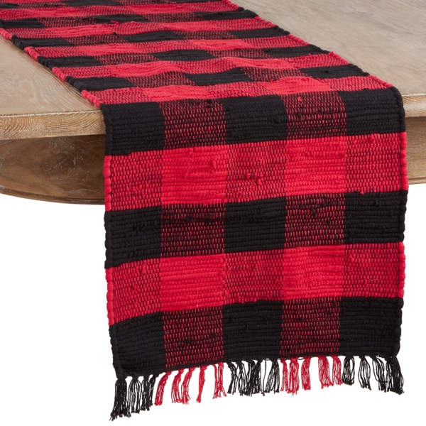 Red and Black Buffalo Check Fringe Table Runner | Kirklands Home
