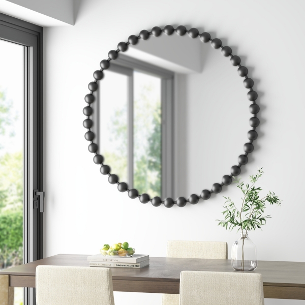 Black Foiled Beaded Wall Mirror, 36 in. | Kirklands Home