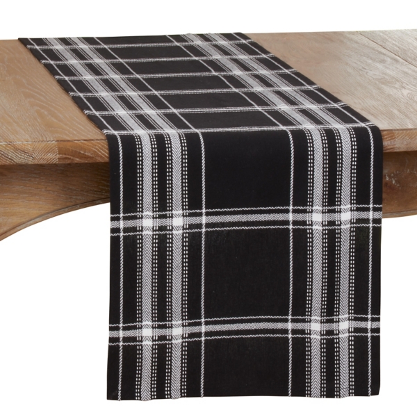 Black Plaid Cotton Table Runner, 72 in. | Kirklands Home
