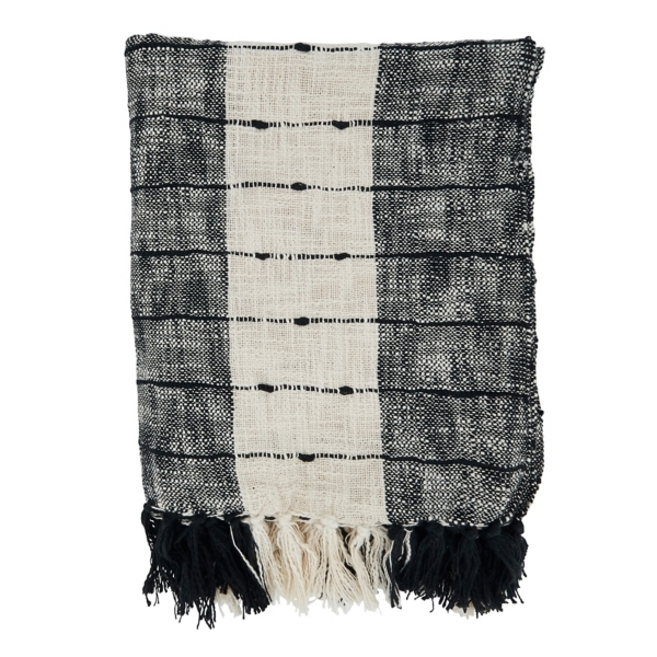 Black Striped Fringe Outdoor Throw | Kirklands Home