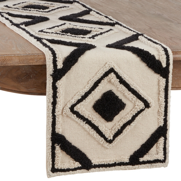 Black and Natural Shag Diamond Table Runner | Kirklands Home