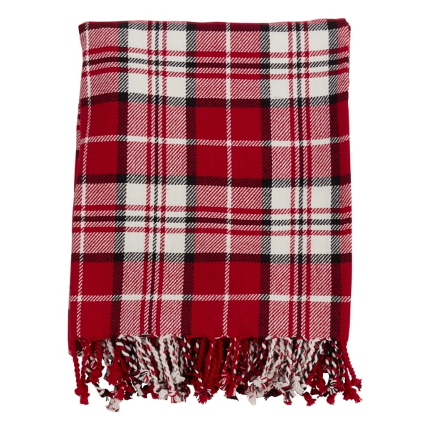 Red Plaid Cotton Throw with Tassels | Kirklands Home