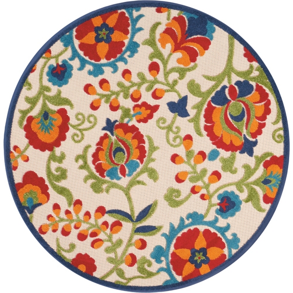 Abstract Floral Outdoor Round Area Rug, 5 ft. | Kirklands Home
