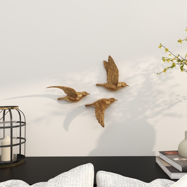Kirklands Gold Flying Birds Wall Sculptures, Set of 3 | Hamilton Place