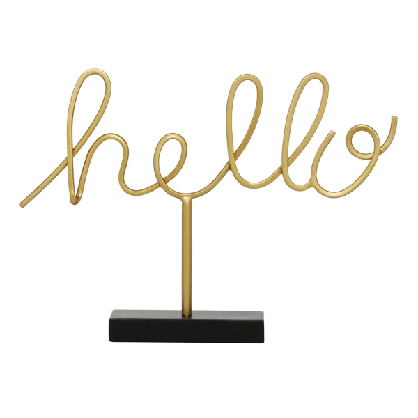 Gold Metal Hello Tabletop Sign on Black Base | Kirklands Home