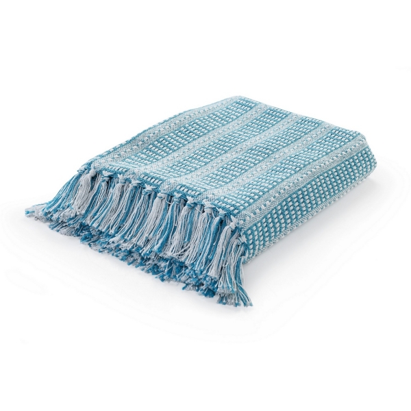 Maui Blue Striped Fringe Throw | Kirklands Home