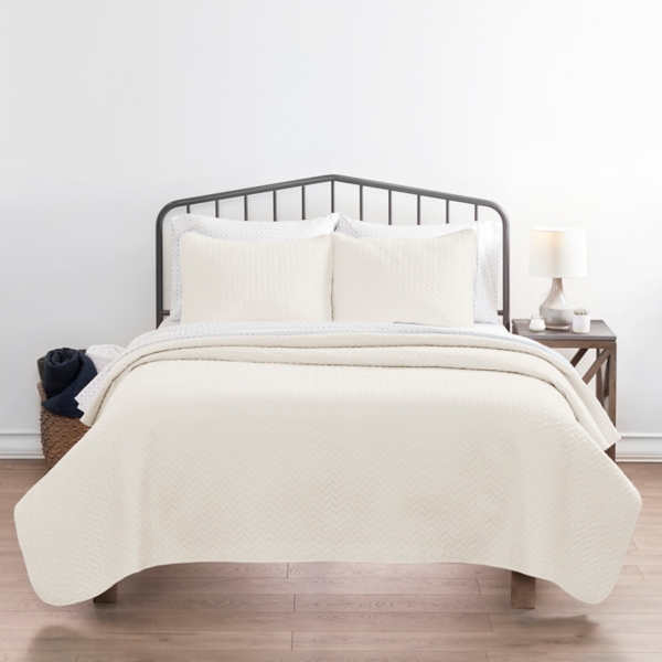 Ivory Herringbone Quilted 3-pc. King Coverlet Set | Kirklands Home