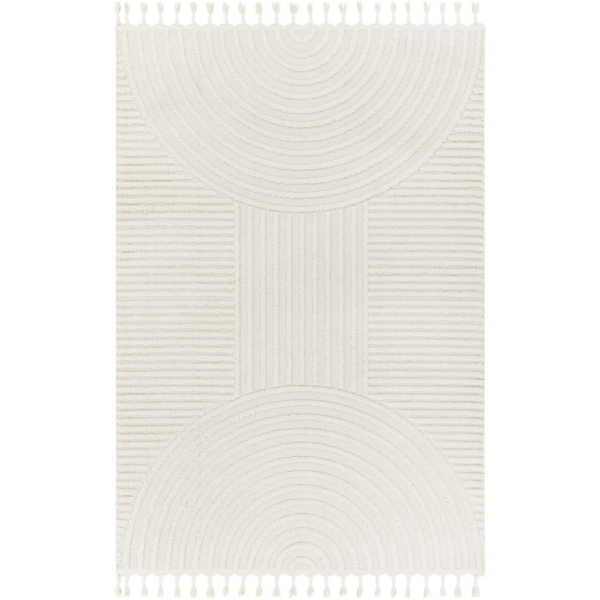 Ivory Geometric Lines Tassel Area Rug, 6x9 | Kirklands Home