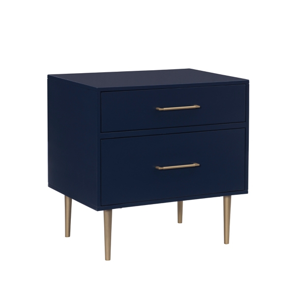 Blue 2 Drawer Nightstand with Gold Hardware