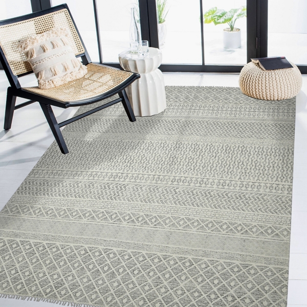 Gray Geo Stripes Tassel Fringe Area Rug, 5x7 | Kirklands Home