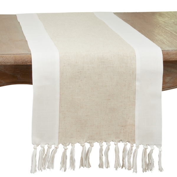 Two Tone Tan and White Table Runner, 72 in. | Kirklands Home