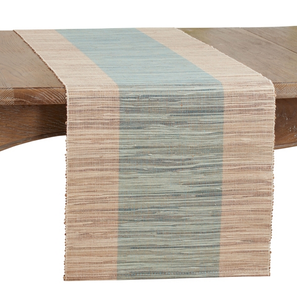 Tan and Blue Shimmer Banded Table Runner | Kirklands Home