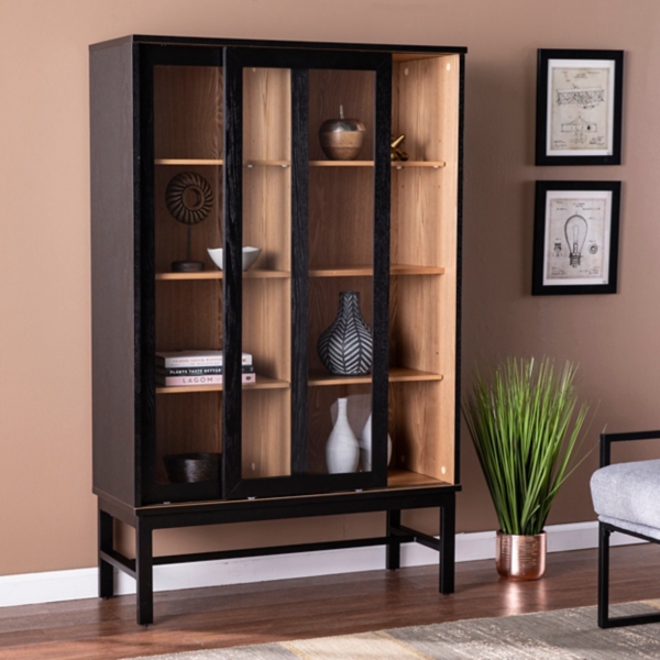 Dark wood glass cabinet store
