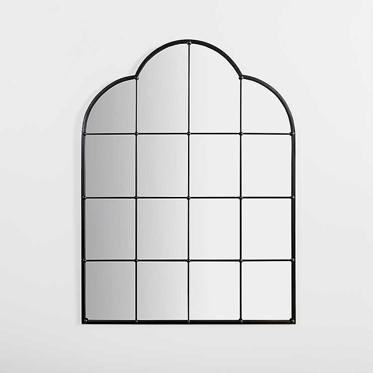 Black Metal Windowpane Arched Wall Mirror | Kirklands Home Black Metal Windowpane Arched Wall Mirror | Kirklands Home