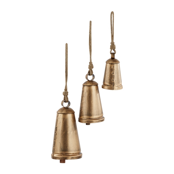 Triangular Aged Gold Hanging Bells, Set of 3 | Kirklands Home