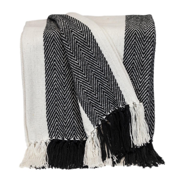 Black Chalet Striped Fringe Throw | Kirklands Home
