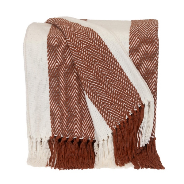 Rust Chalet Striped Fringe Throw | Kirklands Home