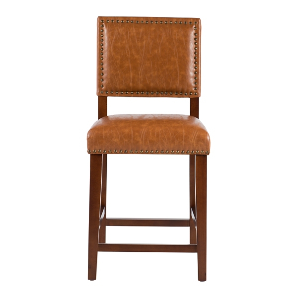 Brown Faux Leather Square Classic Counter Stool | Kirklands Home