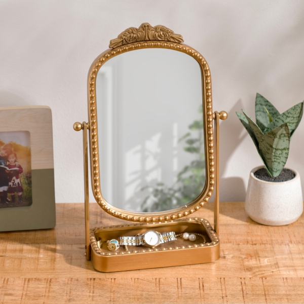 Beaded Bordeaux Tray Base Tabletop Mirror