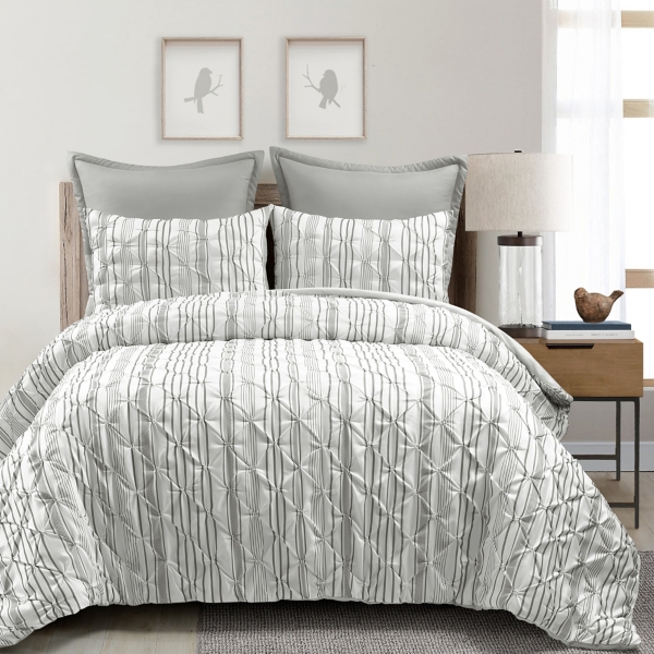 Gray Pintuck Stripe King 5 Pc Comforter Set Kirklands Home