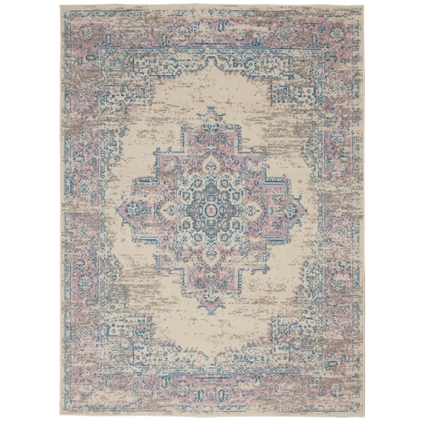 Ivory and Pink Central Medallion Area Rug, 5x7 | Kirklands Home