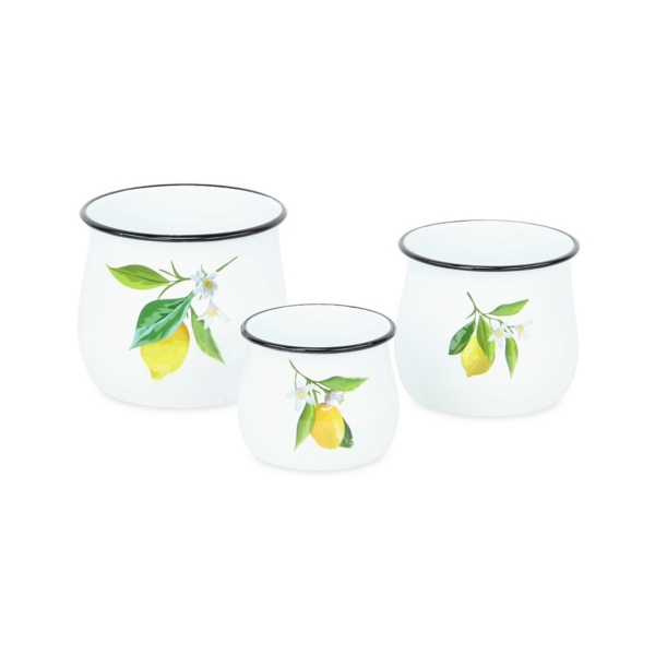 Lemon Blossom Enamel Jars, Set of 3 | Kirklands Home