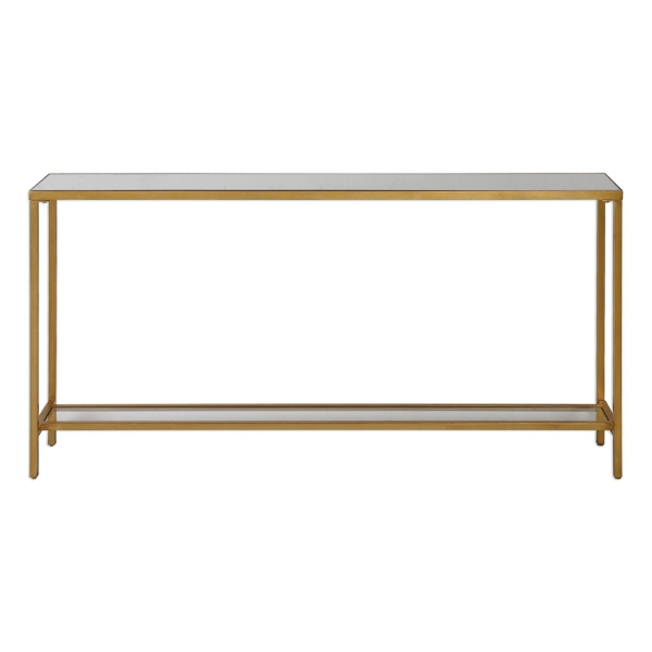 Gold Metal Mirrored Top Slim Console Table | Kirklands Home