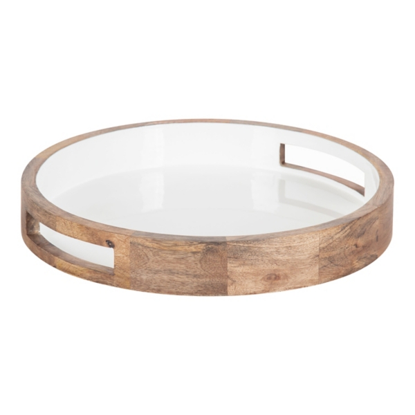 White Enameled Round Mango Wood Tray | Kirklands Home