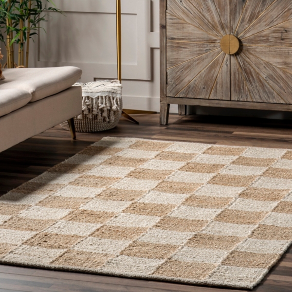 Kirklands Jute Tan Checkered Area Rug, 5x8 | Hamilton Place