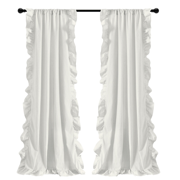 Gray Stripe Ruffled Curtain Panel Set, 84 in. | Kirklands Home