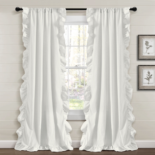 Kirklands Gray Stripe Ruffled Curtain Panel Set, 84 in. | Hamilton Place