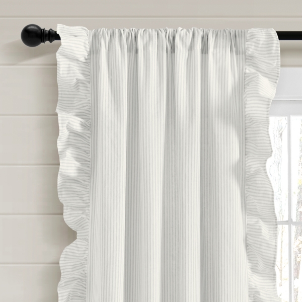 Kirklands Gray Stripe Ruffled Curtain Panel Set, 84 in. | Hamilton Place